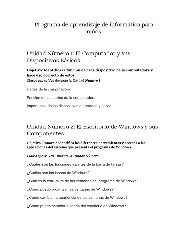 Programa de Aprendizaje de Informática para Niños | PDF