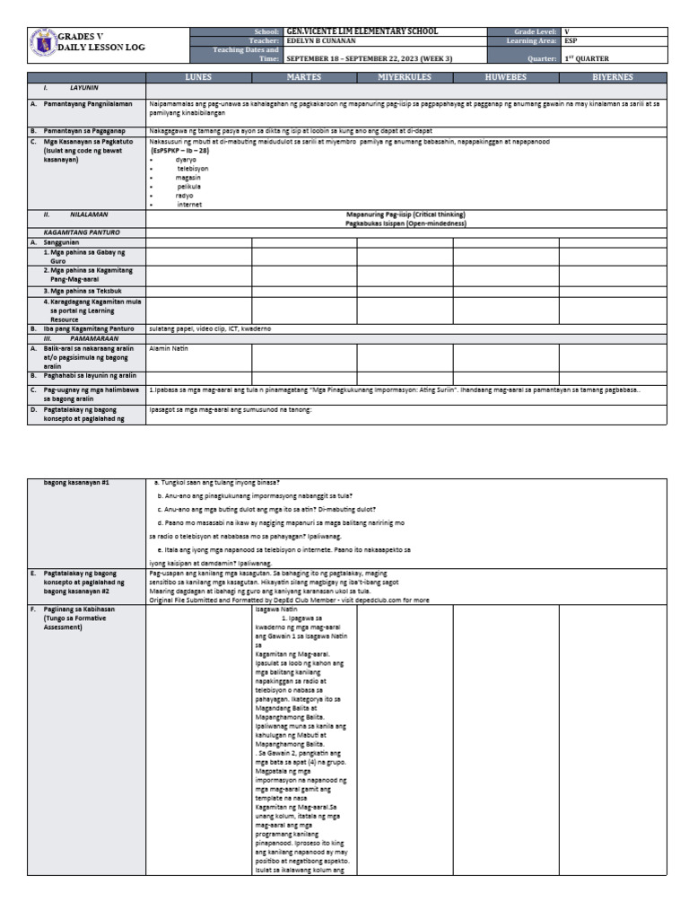 DLL - Esp 5 - Q1 - W2 | PDF