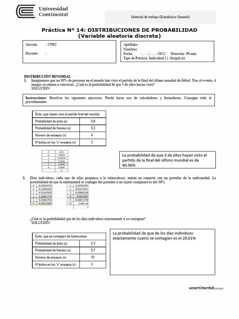 Semana 14 - Práctica - Distribución Binomial y Poisoon | PDF | Probabilidad | Distribución de veneno