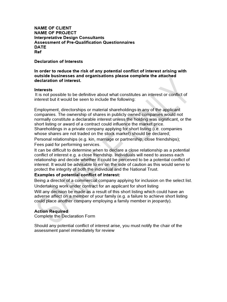Declaration of Interest | PDF | Conflict Of Interest | Justice