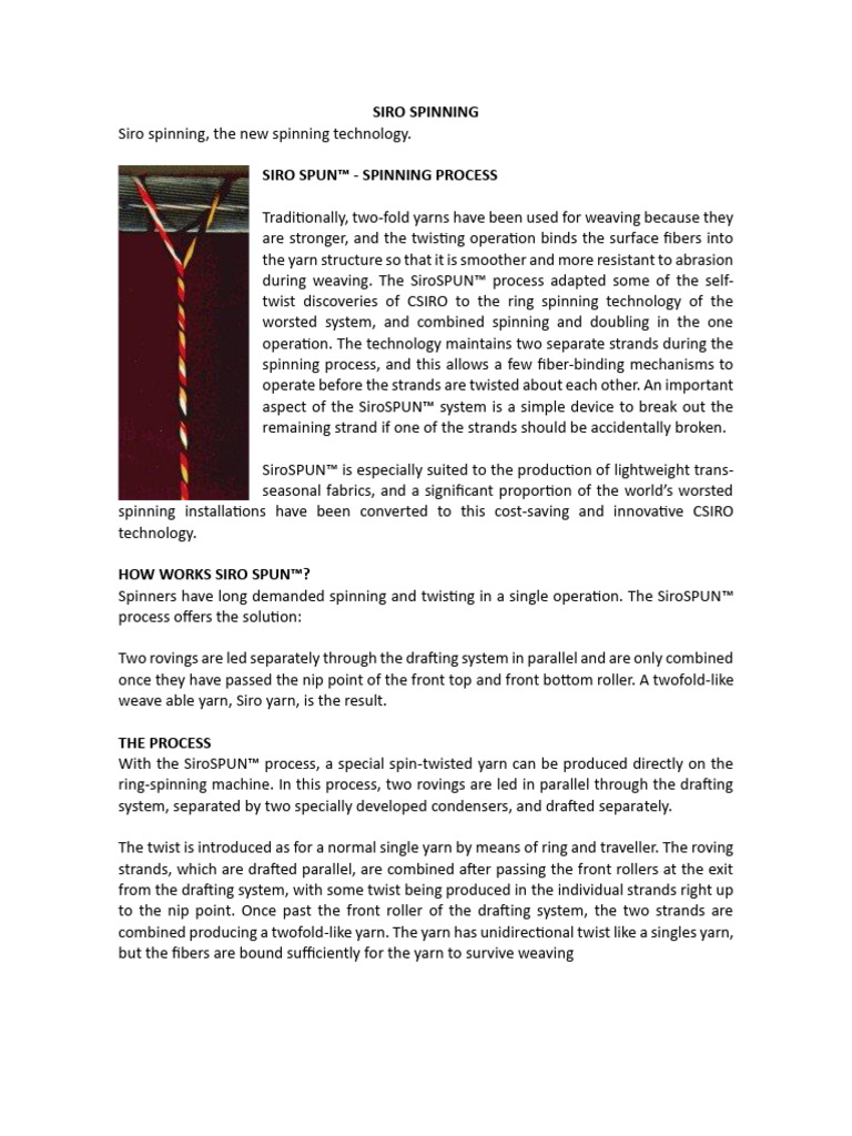 Siro Spinning | PDF | Spinning (Textiles) | Yarn