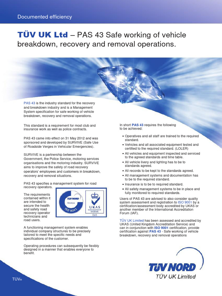 Pas43 Safe Working of Vehicle Breakdown Recovery and Removal Operations ...