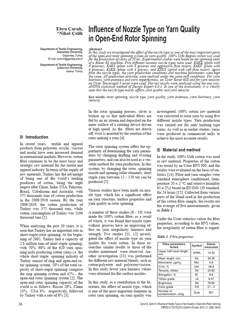 Nozzle Type in Rotor | PDF | Spinning (Textiles) | Yarn