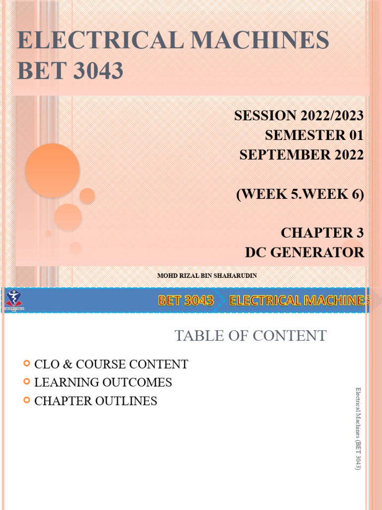 Bet3043 Ch03 DC Generator (STDNT) Wk05 Wk06 | PDF | Electromagnetic ...