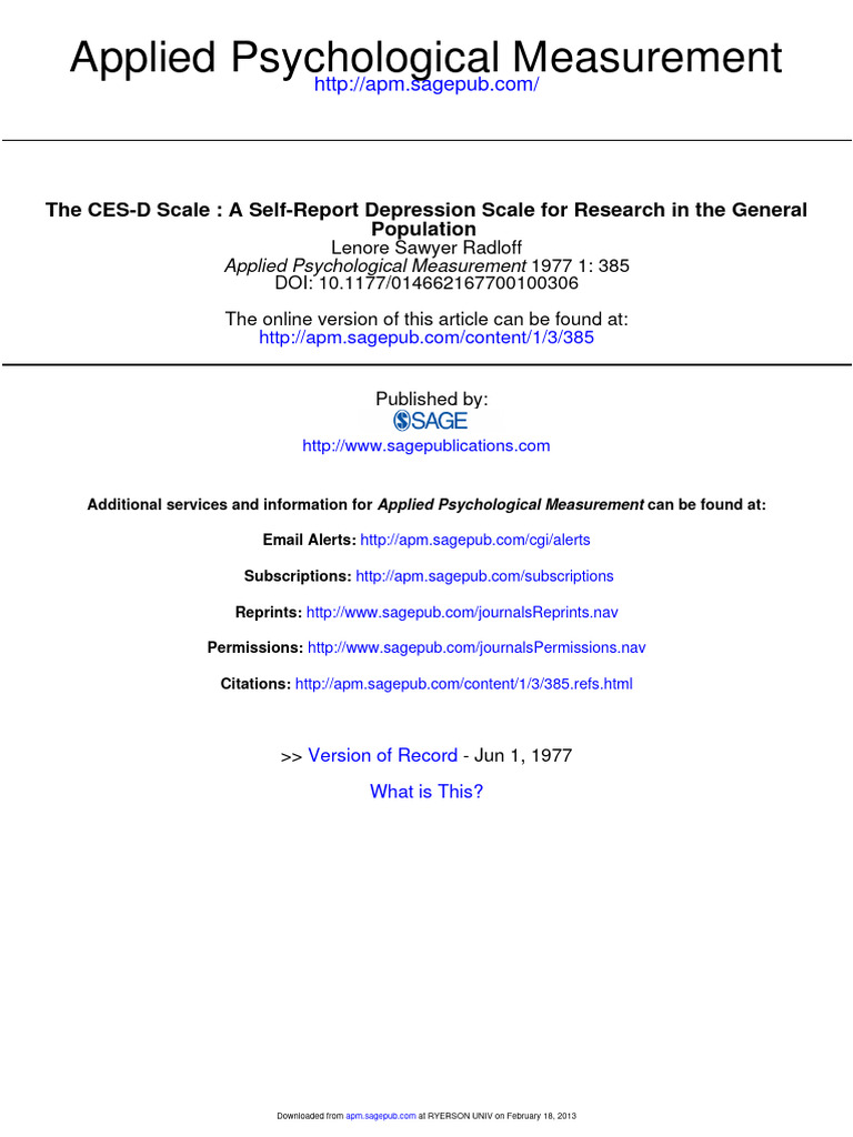 The CES-D Scale - A Self-Report Depression Scale For Research in The ...