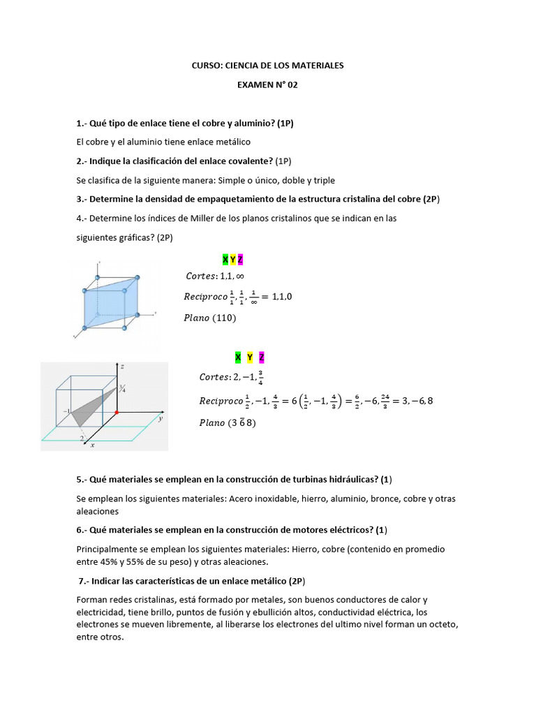 Ciencia de Los Materiales-Examen Resuelto | PDF | Rieles | Cobre