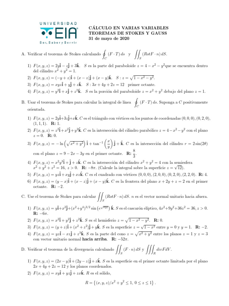 13 Teoremas de Stokes y Gauss (Divergencia) | PDF | Divergencia | Esfera