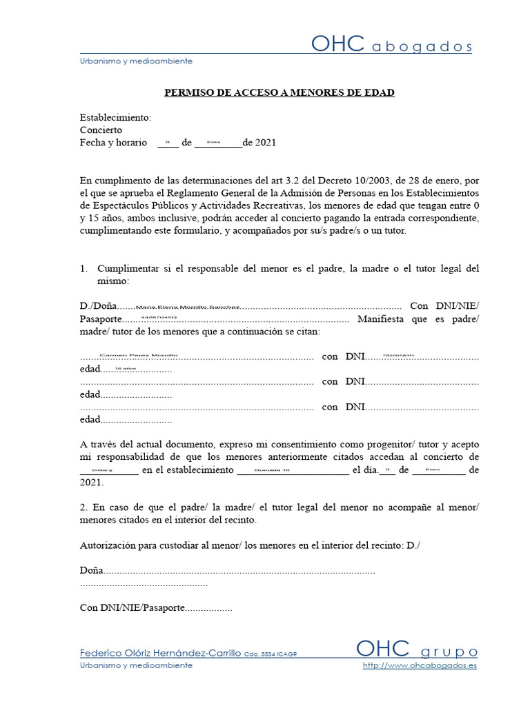 Autorizacion Menores Conciertos | PDF | Gobierno y personalidad