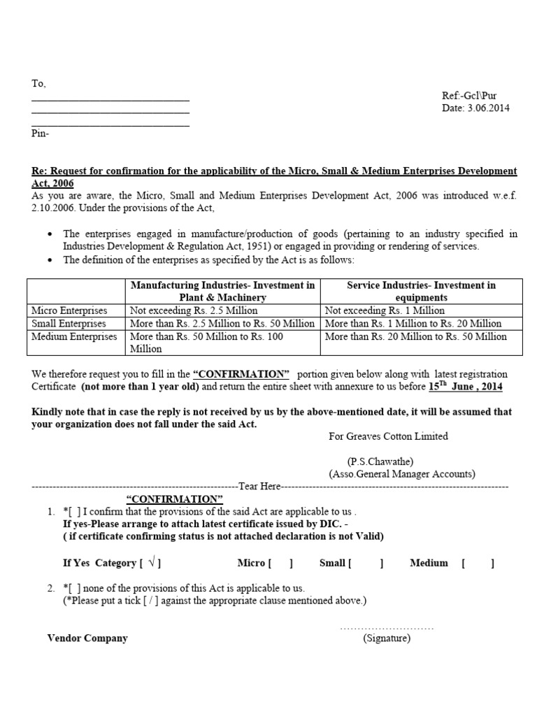 Confirmation Under MSME ACT 2006 | PDF | Business