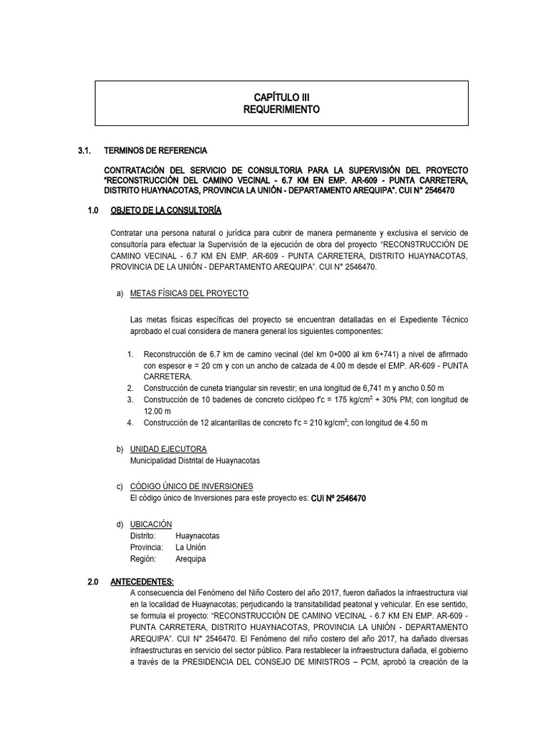 TDR Consultoria - Supervisión para Ejecución de Obra | PDF ...
