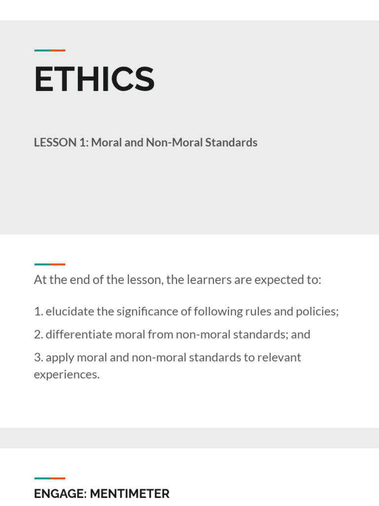 Lesson 1 - Ethics | PDF | Morality | Good And Evil