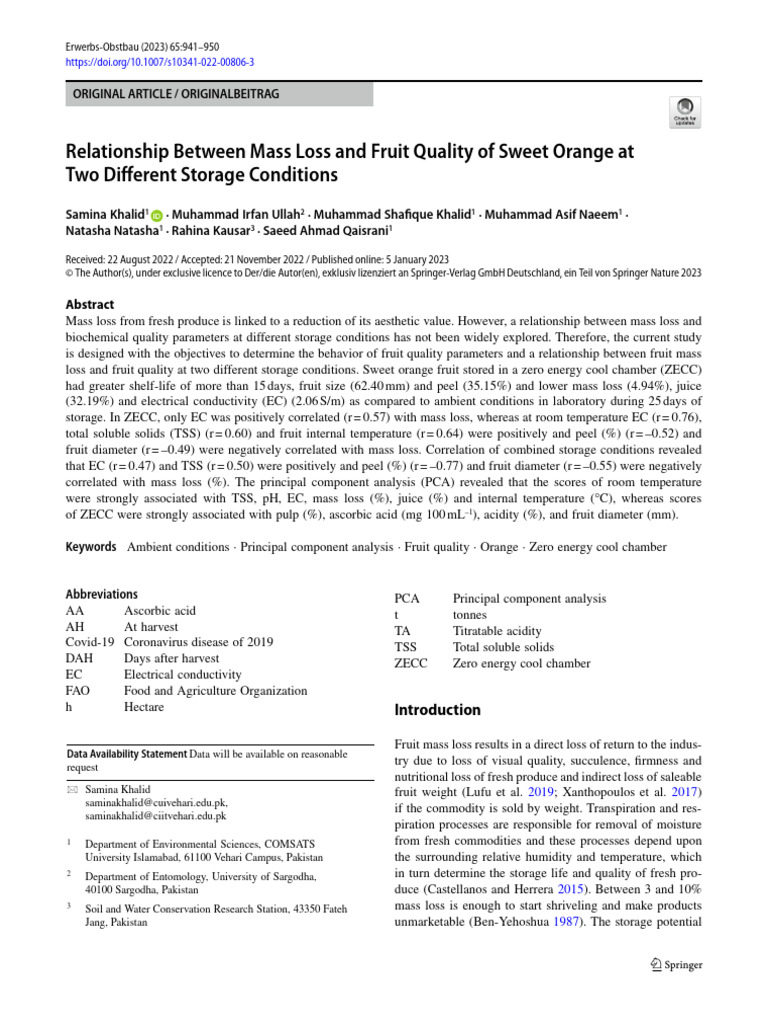 ZECC Impact on Sweet Orange Quality | PDF | Principal Component ...