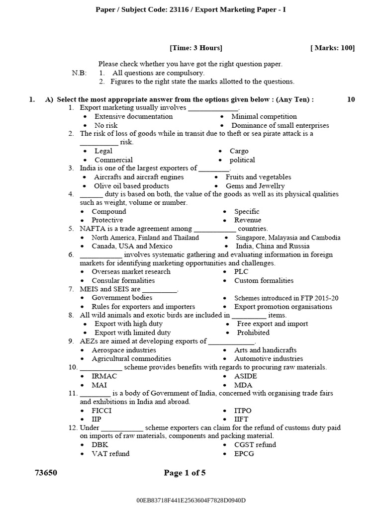 TYBCOM SEM 5 Export Marketing Nov 2019 | PDF | Exports | Tariff
