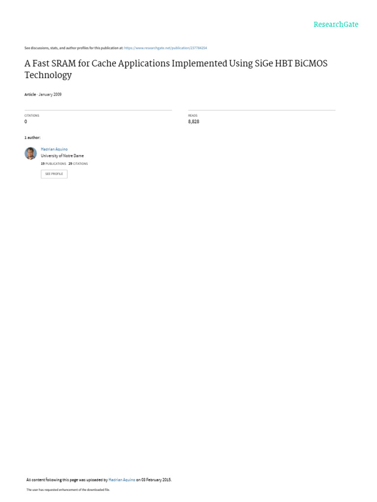 A Fast SRAM For Cache Applications Implemented Usi | PDF | Bipolar ...