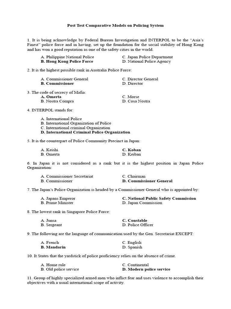 Post Test Comparative Models On Policing System | PDF