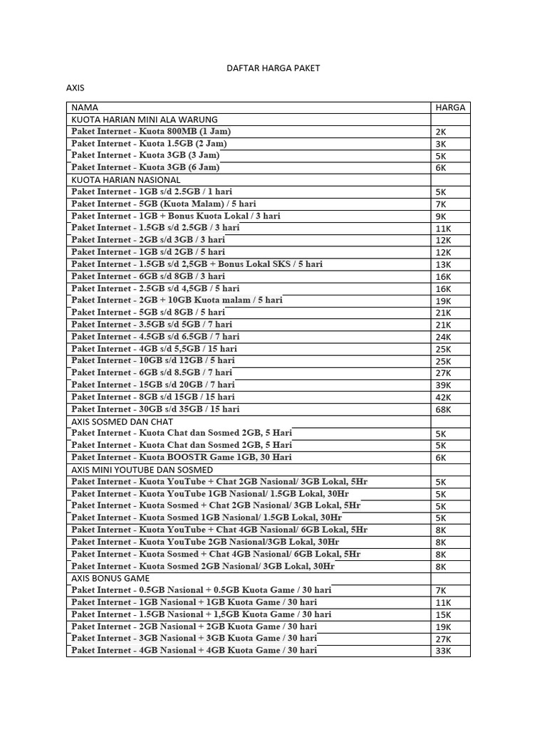 Daftar Harga Paket | PDF