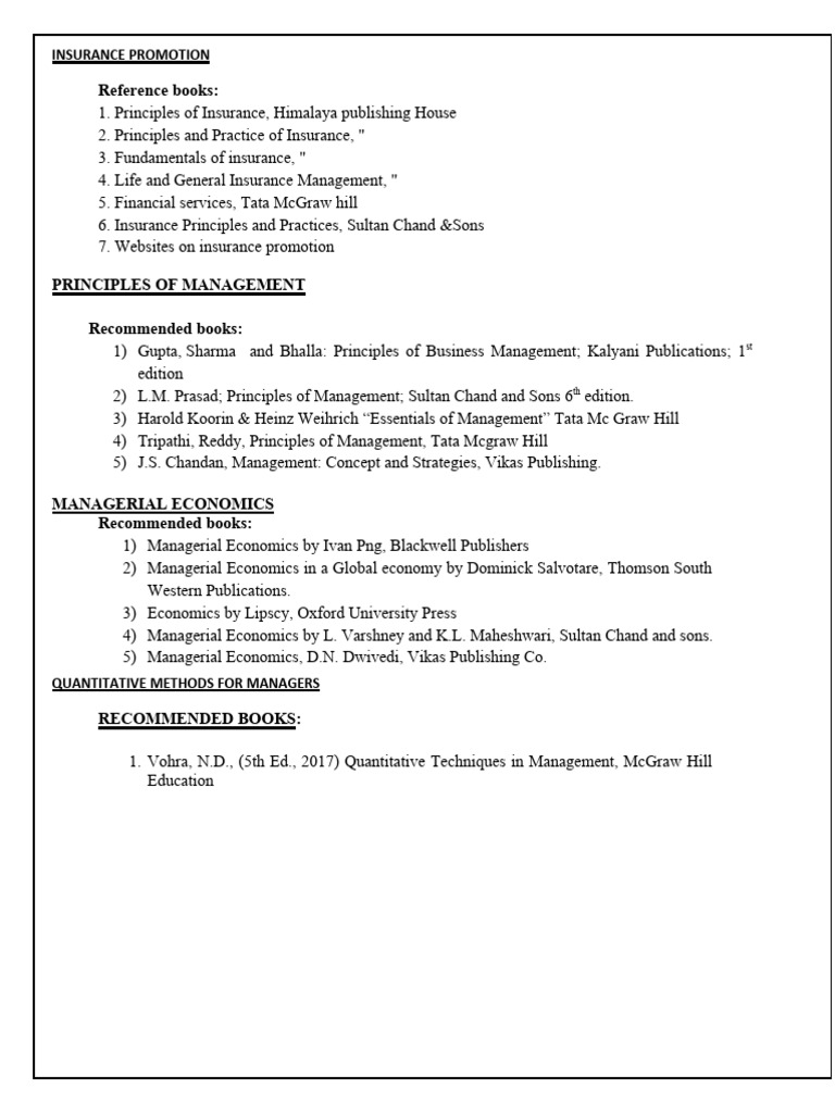 BBA Course Recommended Book List | PDF | Economies | Business Economics