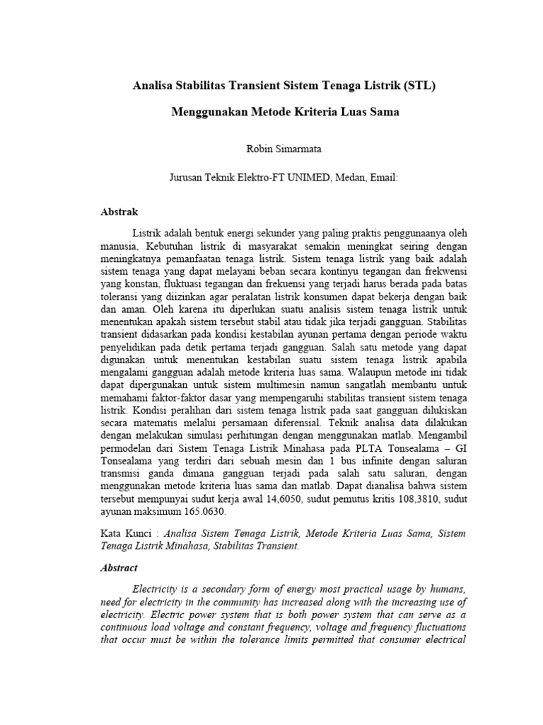 Analisa Stabilitas Transient Sistem Tenaga Listrik | PDF