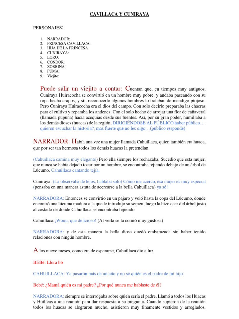 LIBRETO Del Mito Cuniraya y Cavillaca | PDF