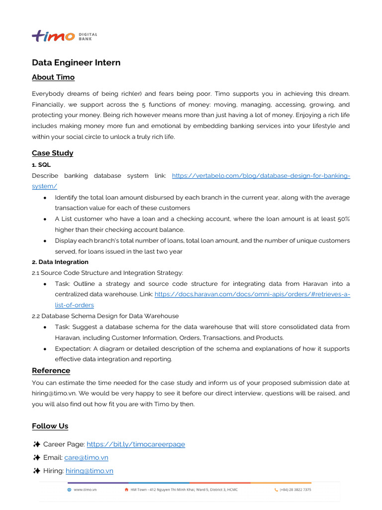 Timo Digital Bank - Case Study - Data Engineer Intern | PDF | Business