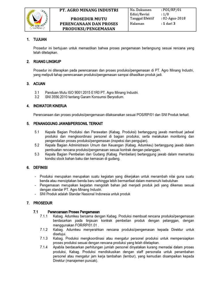 POS RP 01 Perencanaan Dan Proses Produksi-Pengemasan | PDF