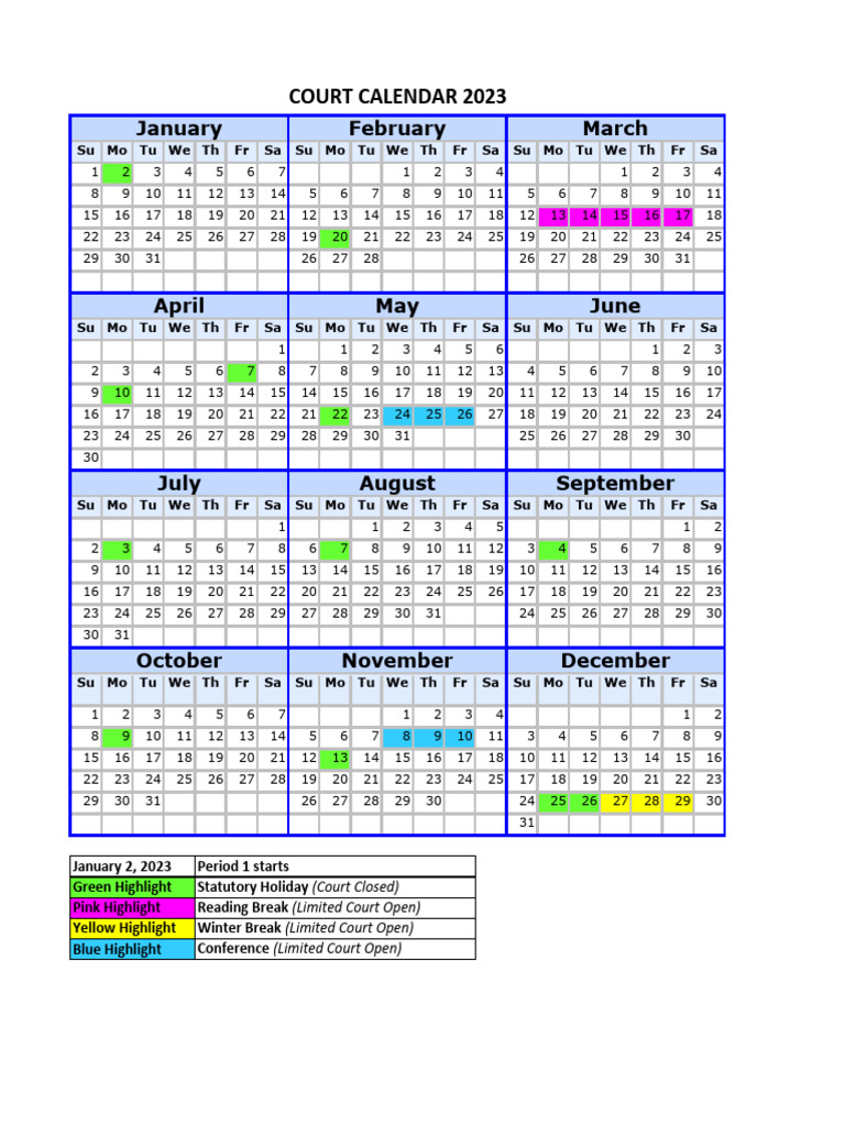 Court Calendar 2023 | PDF