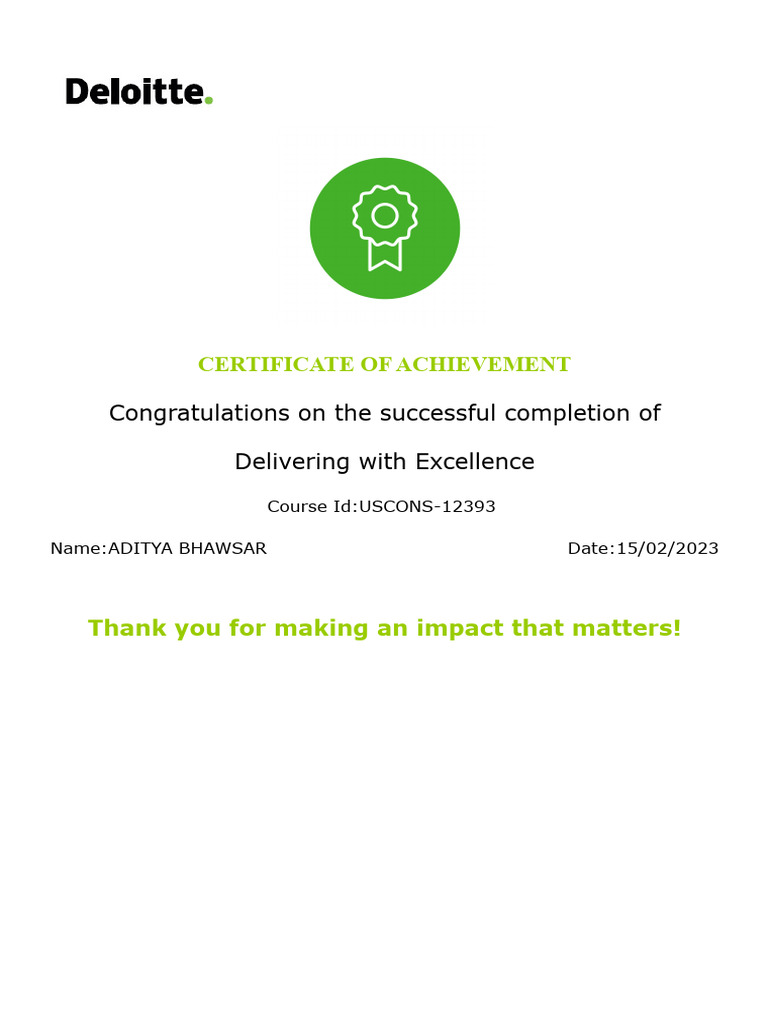 Certificate of Achievement: Aditya Bhawsar | PDF