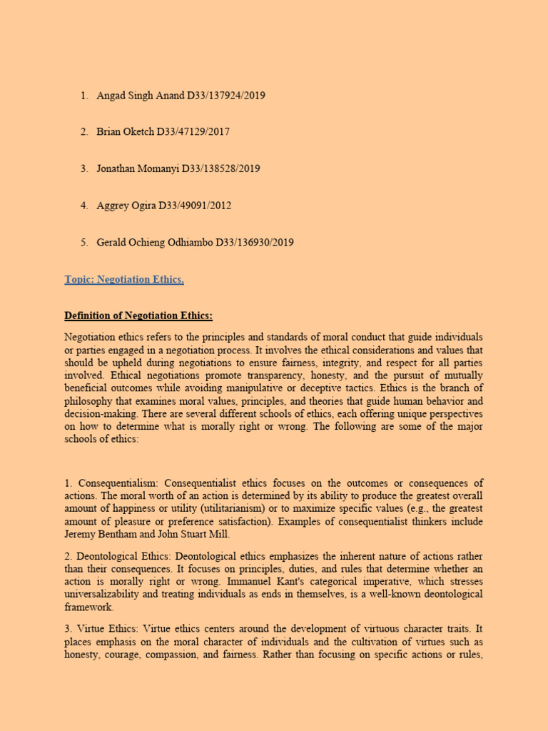 Principles of Ethical Negotiation | PDF | Negotiation | Virtue Ethics