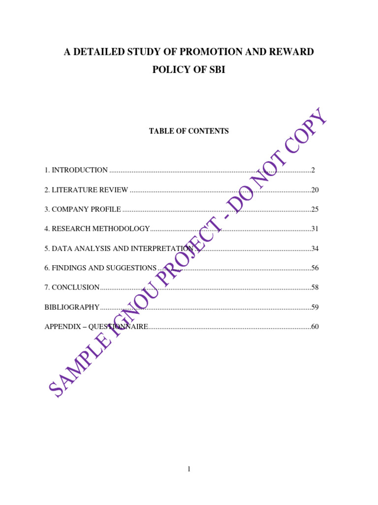 Sample IGNOU PROJECT Promotion Rewards SBI | PDF | Cost Of Living ...