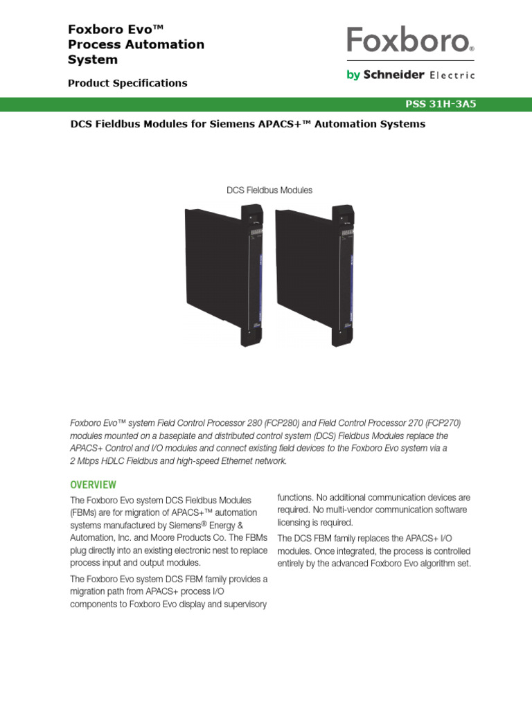 Foxboro Evo™ Process Automation System: Product Specifications | PDF ...