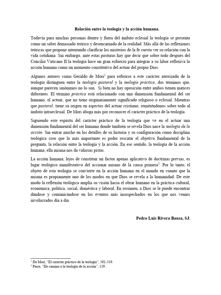 Teología y Acción Humana: Conexiones Clave | PDF