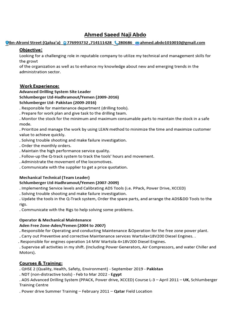 Ahmed Saeed Naji Abdo CV | PDF