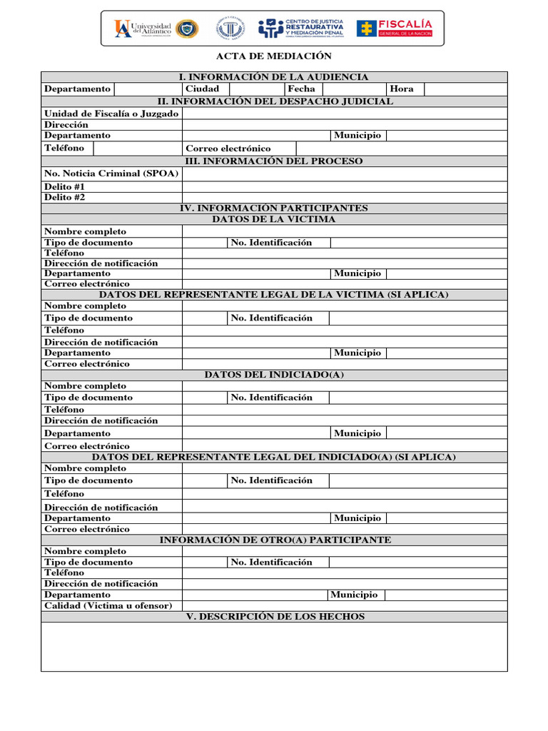 Formato de Acta de Mediacion Penal | Descargar gratis PDF | Mediación ...