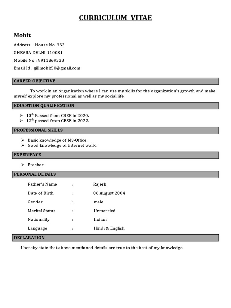 Mohit Resume Pdf