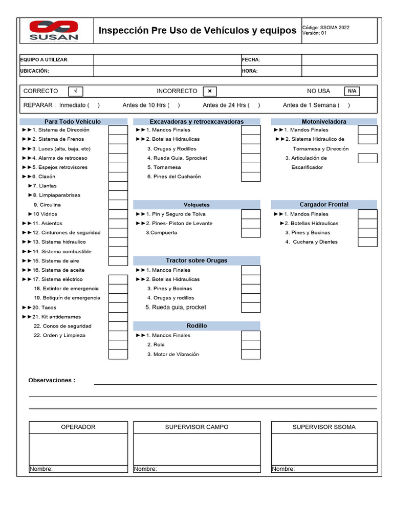 Check List Maquinaria Pisco | PDF | Vehículos terrestres | Vehículo de motor