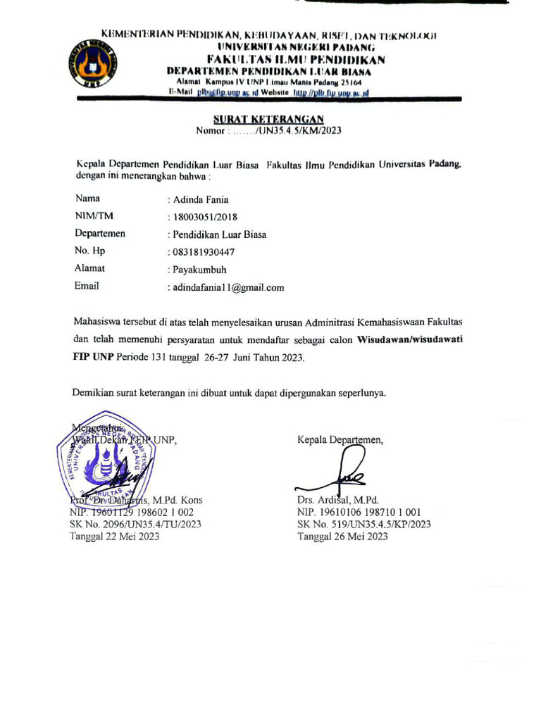 Surat Bebas Administrasi | PDF