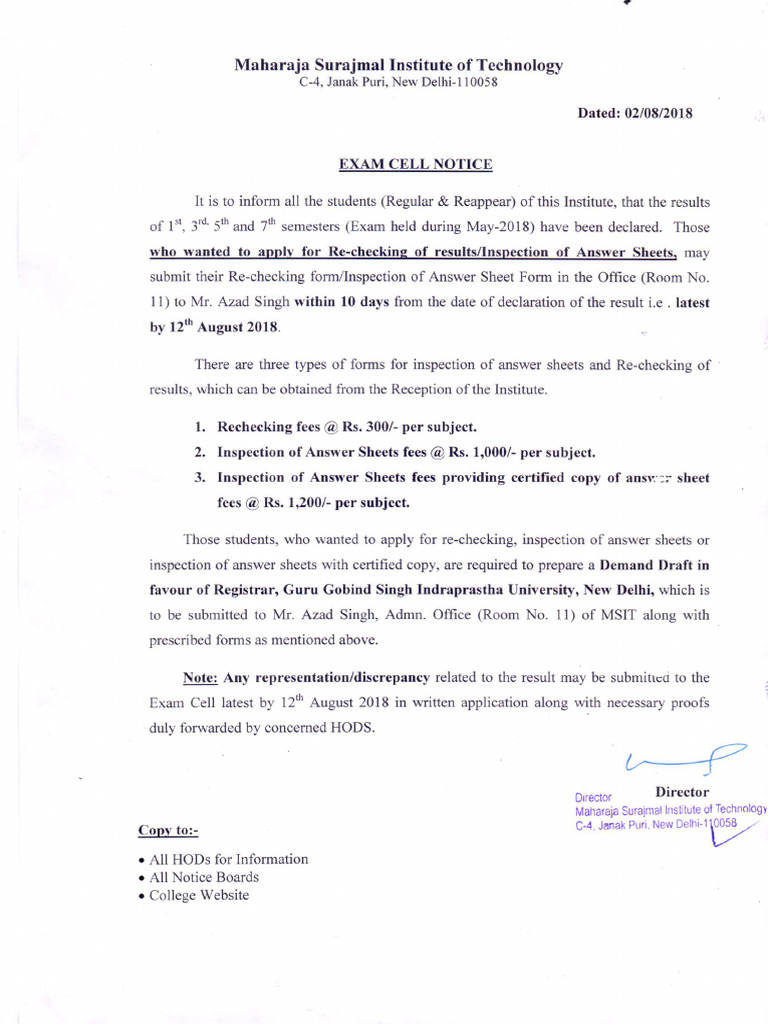 Notice Collection of Semester Marks Sheets | PDF