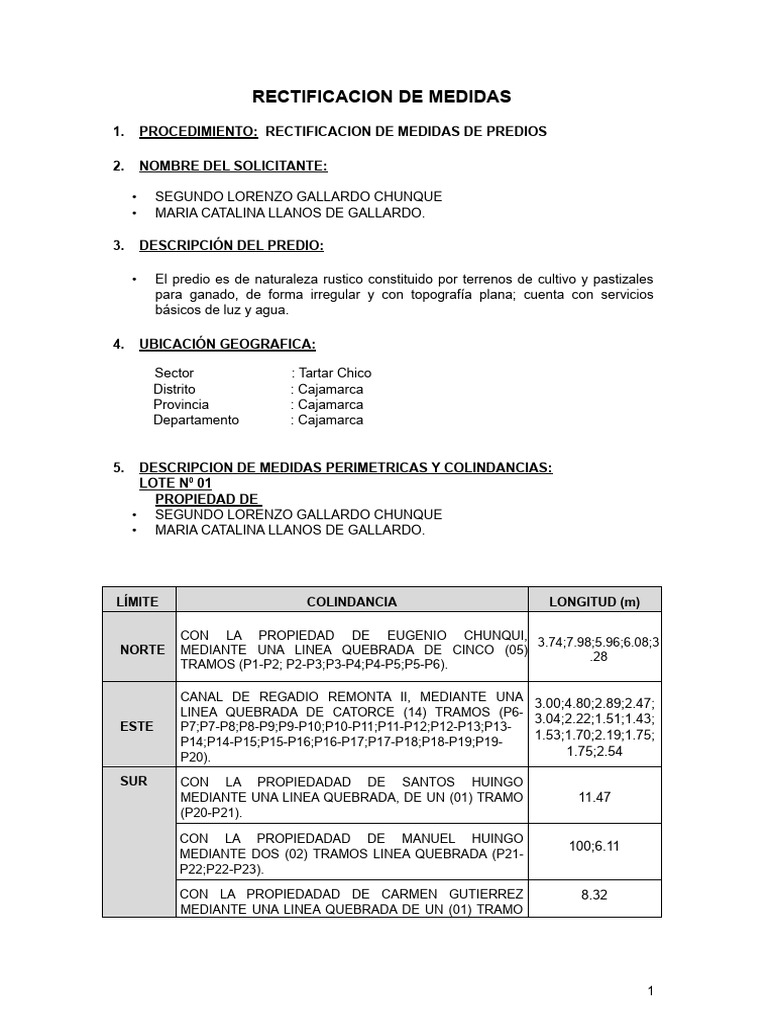 Rectificación De Medidas De Predios En Cajamarca Pdf Espacio