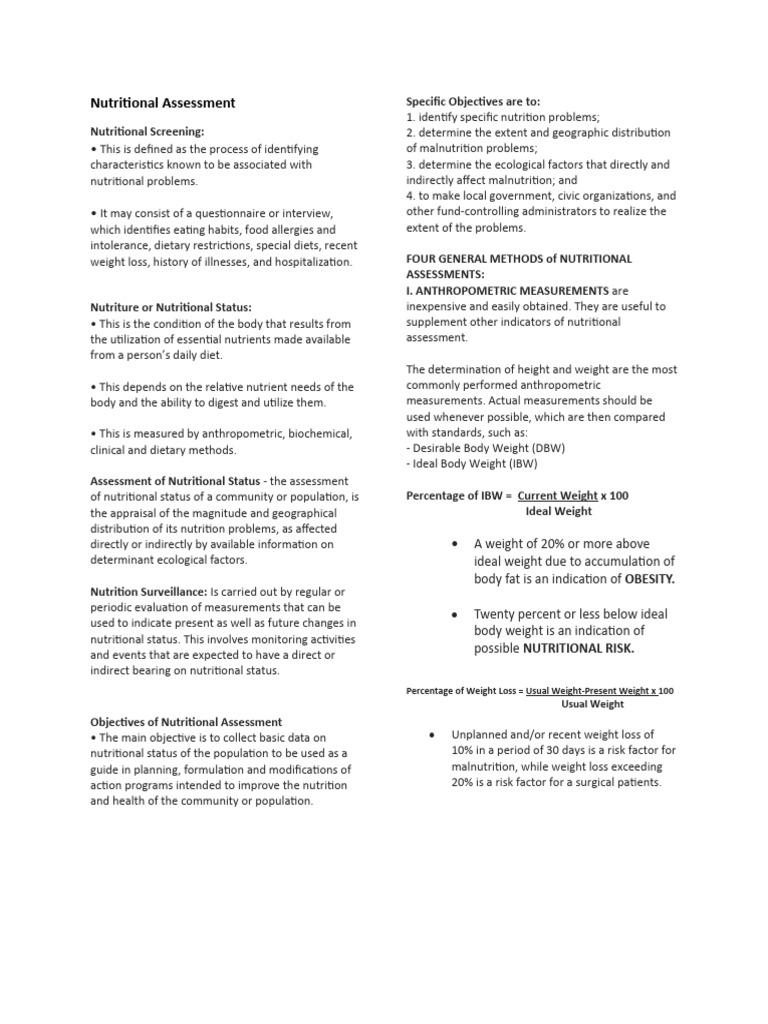 Nutritional Assessment Methods Explained | PDF | Body Mass Index | Obesity