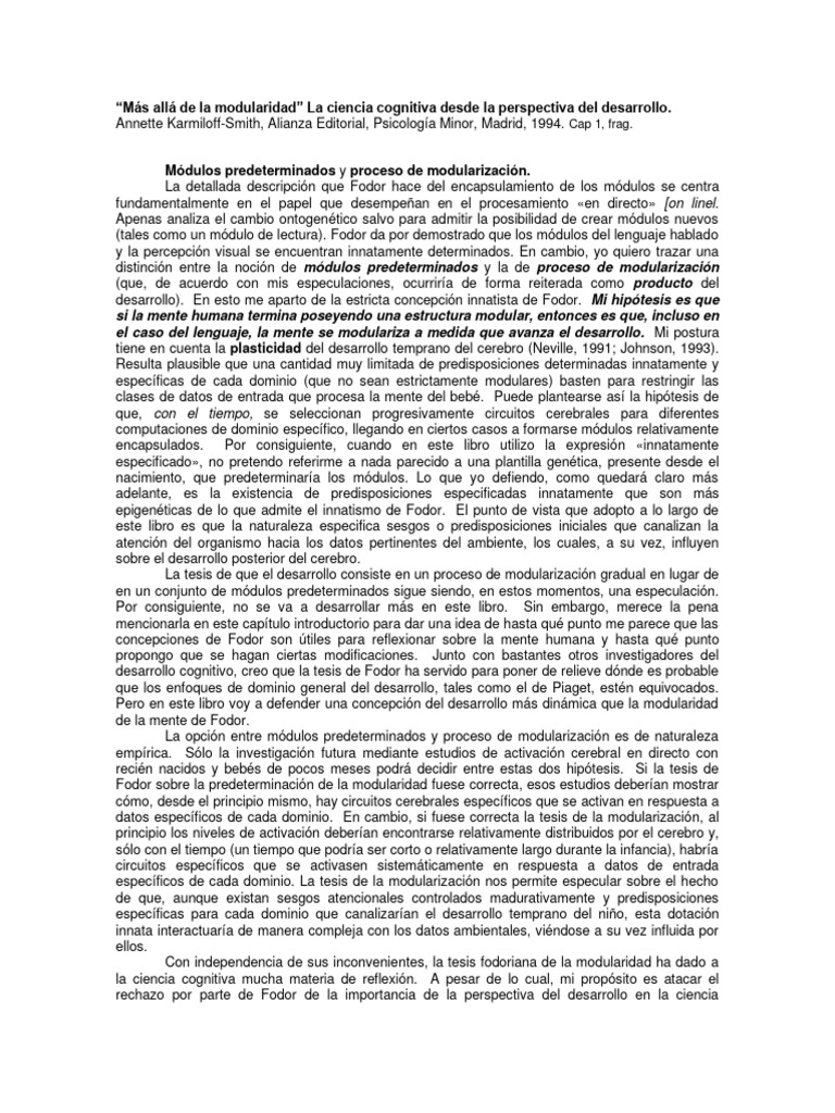 Karmiloff Smith - Más Allá de La Modularidad | PDF | Mente | Aprendizaje