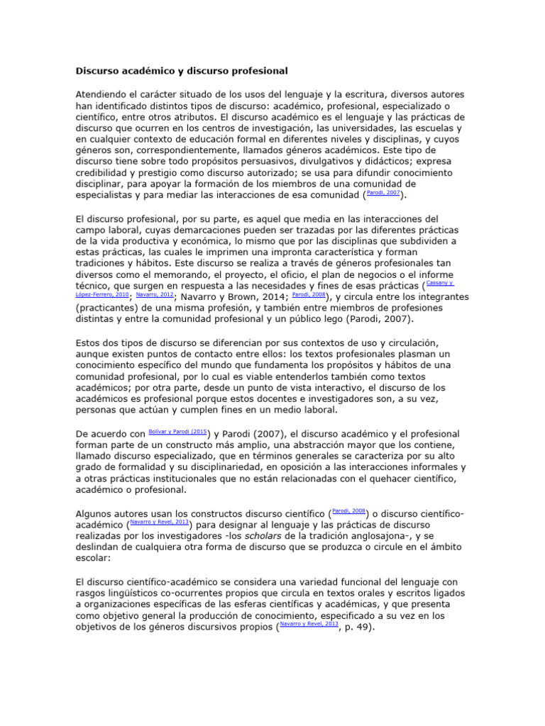 Discurso Académico y Discurso Profesional | PDF | Aprendizaje | Teoria ...