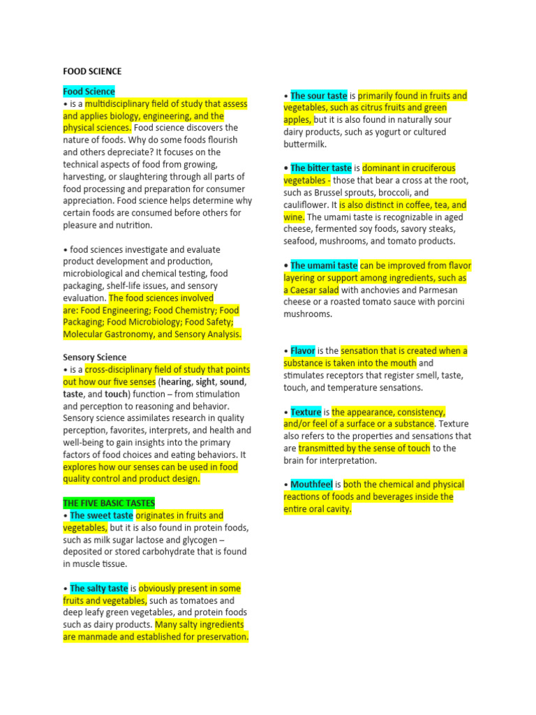 Food Science | PDF | Taste | Food Science