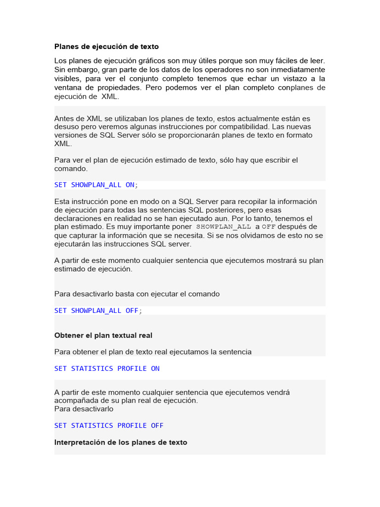 Planes de Ejecucion de Texto | PDF | SQL | Servidor SQL de Microsoft