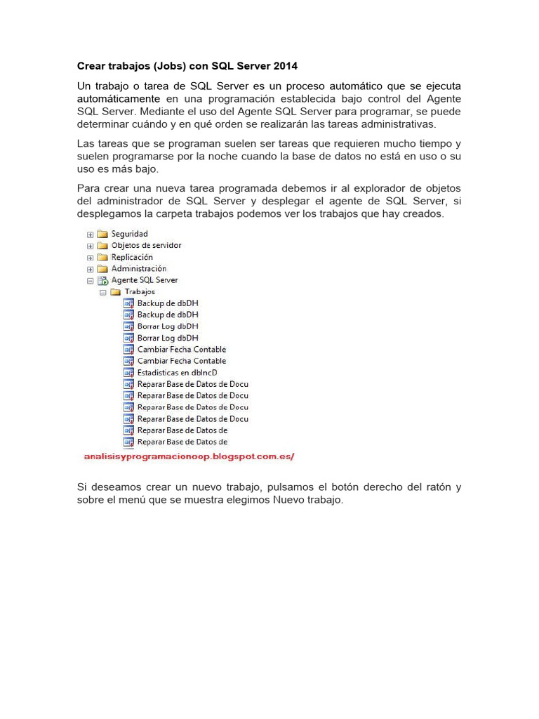 Crear Trabajos (Jobs) Con SQL Server 2014 | PDF | Servidor SQL de Microsoft | SQL