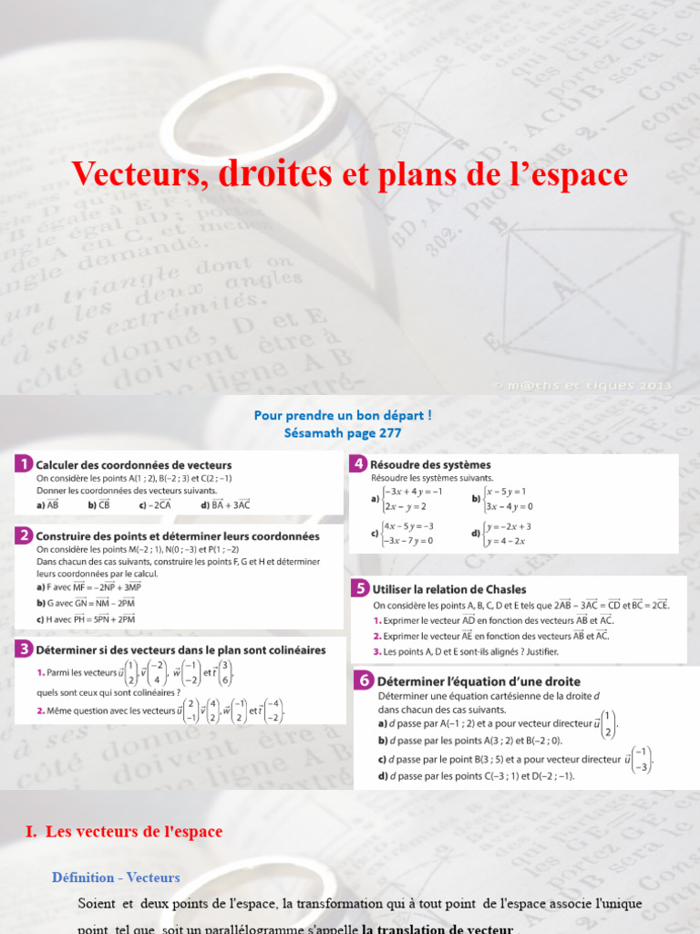 Vecteurs Espace | PDF | Base (algèbre linéaire) | Coordonnées cartésiennes