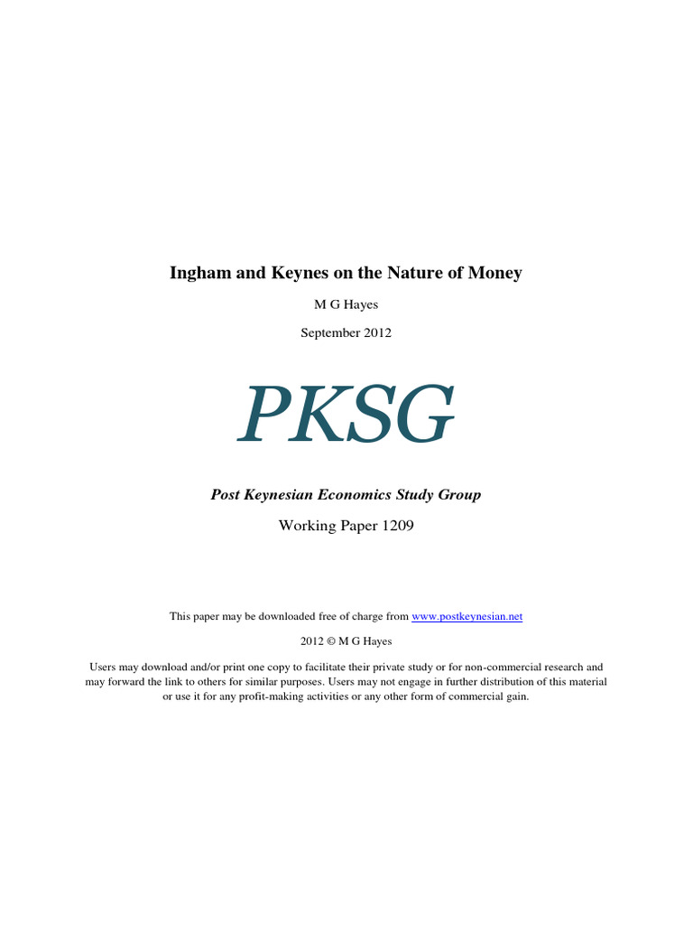 Hayes - Ingham and Keynes On The Nature of Money | PDF | Interest ...