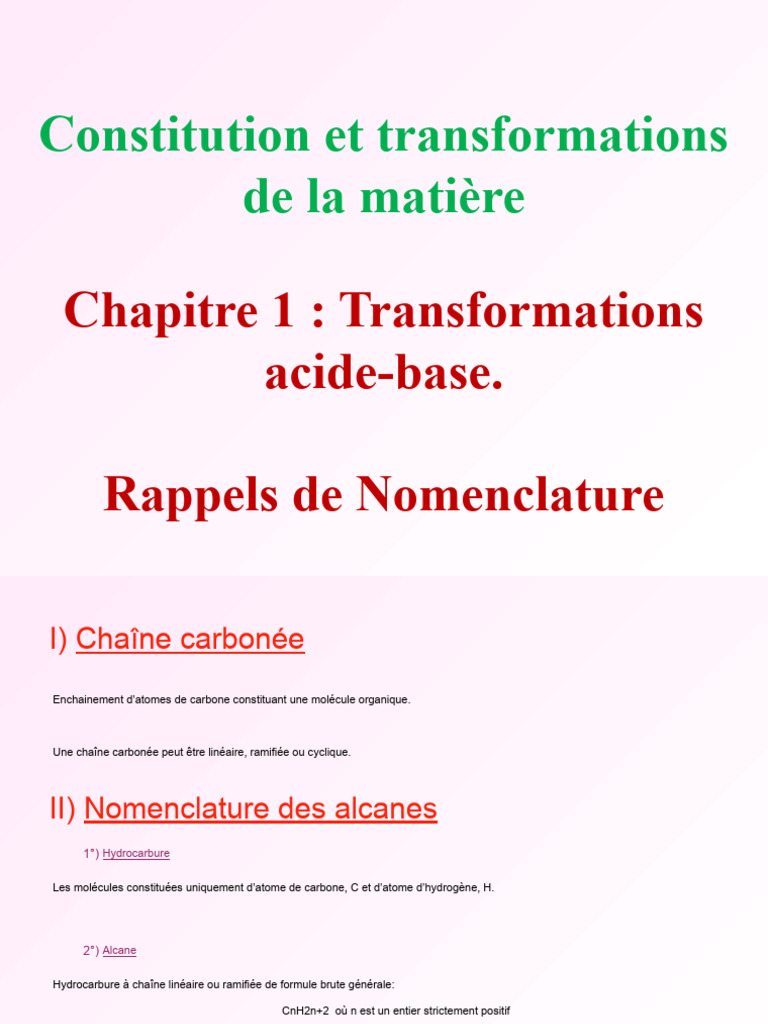 Nomenclature des alcanes ramifiés | PDF | Alcane | Composés organiques
