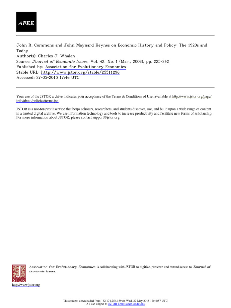 WHALEN - John R. Commons and John Maynard Keynes On Economic History ...
