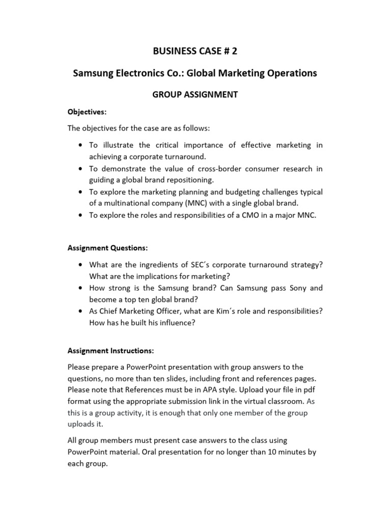 Business Case 2 Samsung Guidelines and Questions | PDF