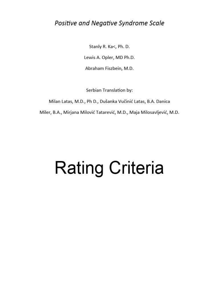Positive and Negative Syndrome Scale | PDF